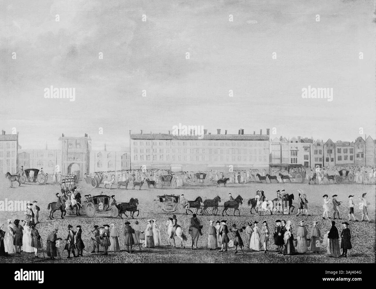 An 18th-century British painting depicting a procession in the Strand ...