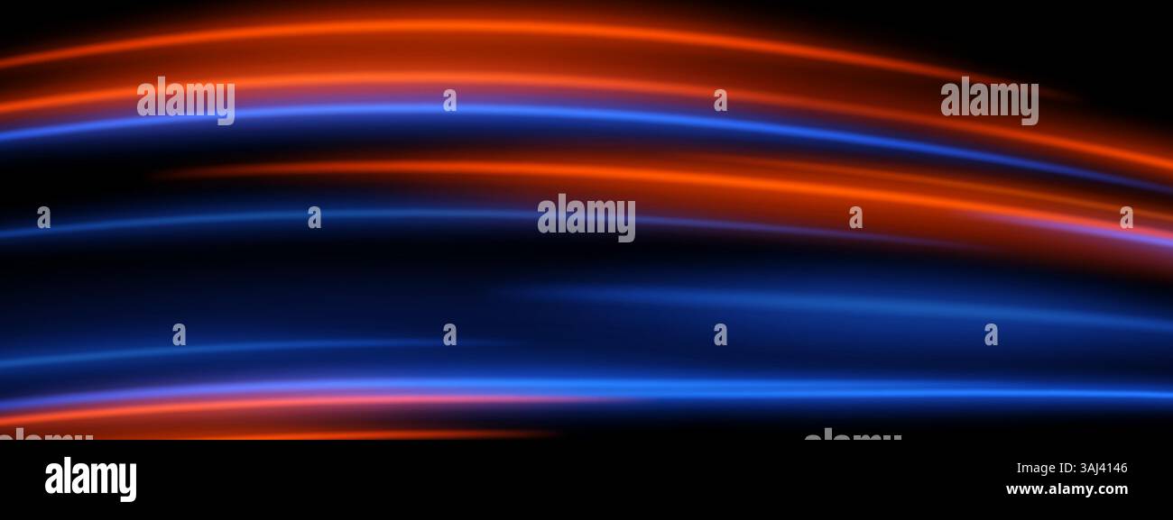 Color stream flow. Red and blue glowing ribbons float in soft fluid ...