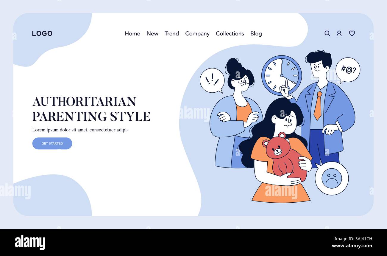 Authoritarian parenting style depicted in a modern illustration. It ...