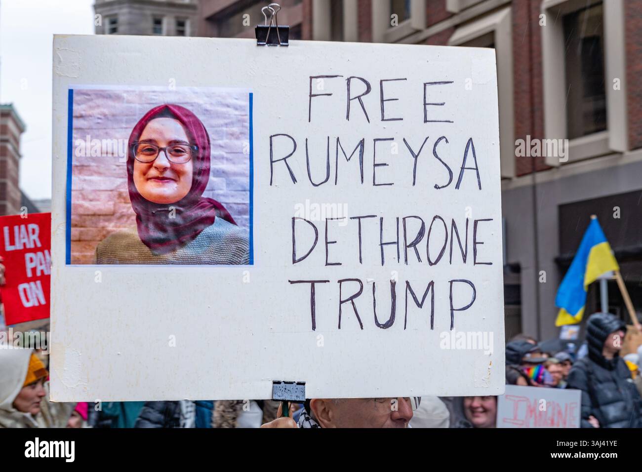 Boston, MA, US-April 5, 2025: Hands Off anti-Trump protest with ...