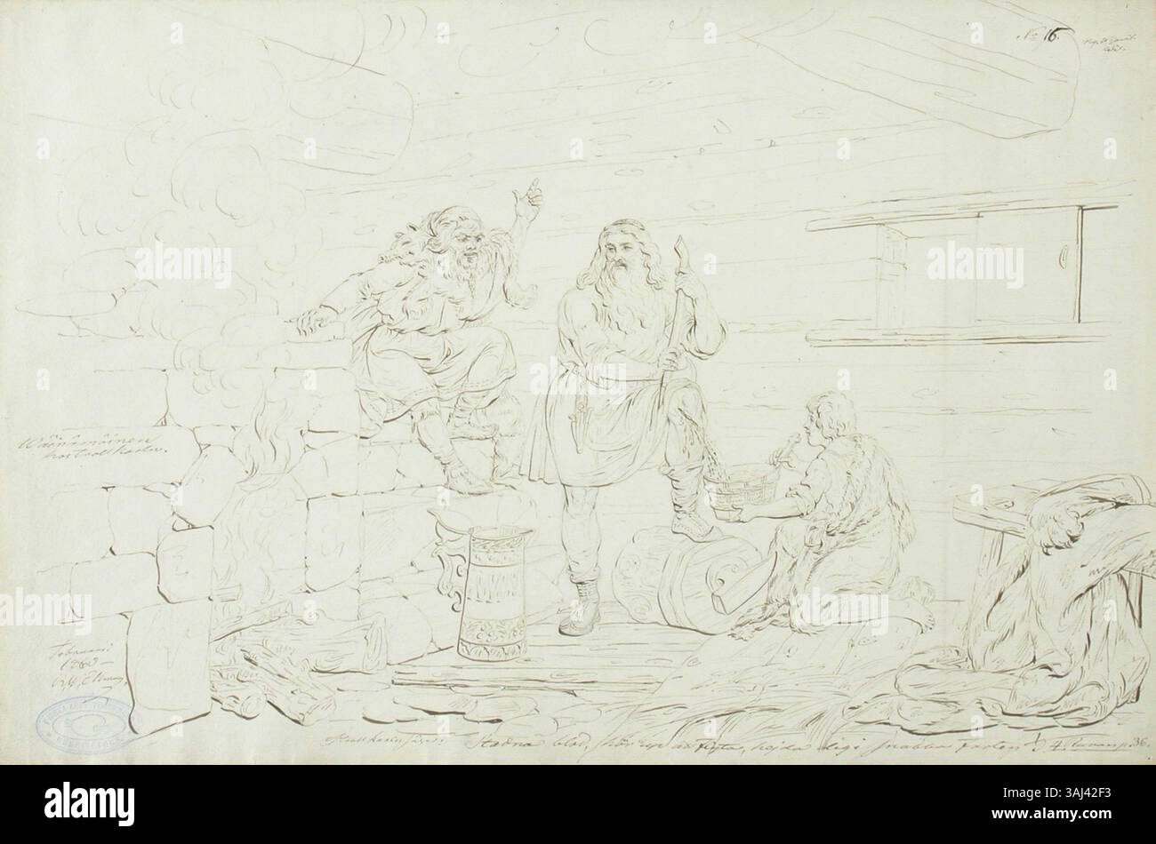 This 1860 pencil drawing by Robert Wilhelm Ekman depicts Väinämöinen's ...