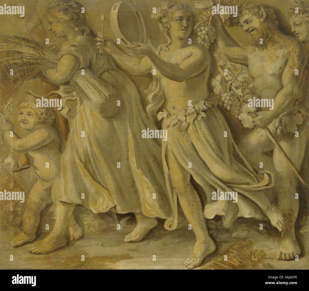 This painting, created between 1730 and 1799, depicts a Bacchanalian ...