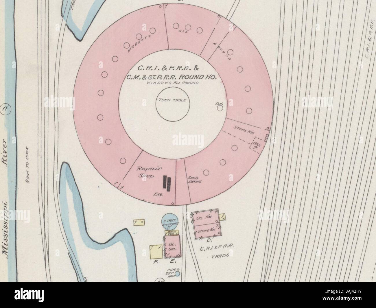 This 1886 Sanborn Fire Insurance map illustrates the roundhouse of the ...