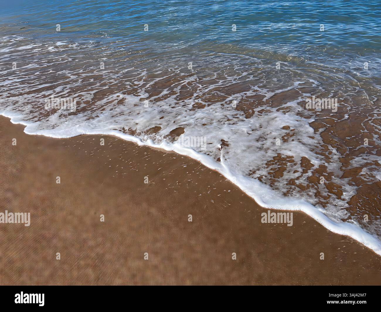 Gentle ocean waves wash ashore on a golden sandy beach, capturing the ...
