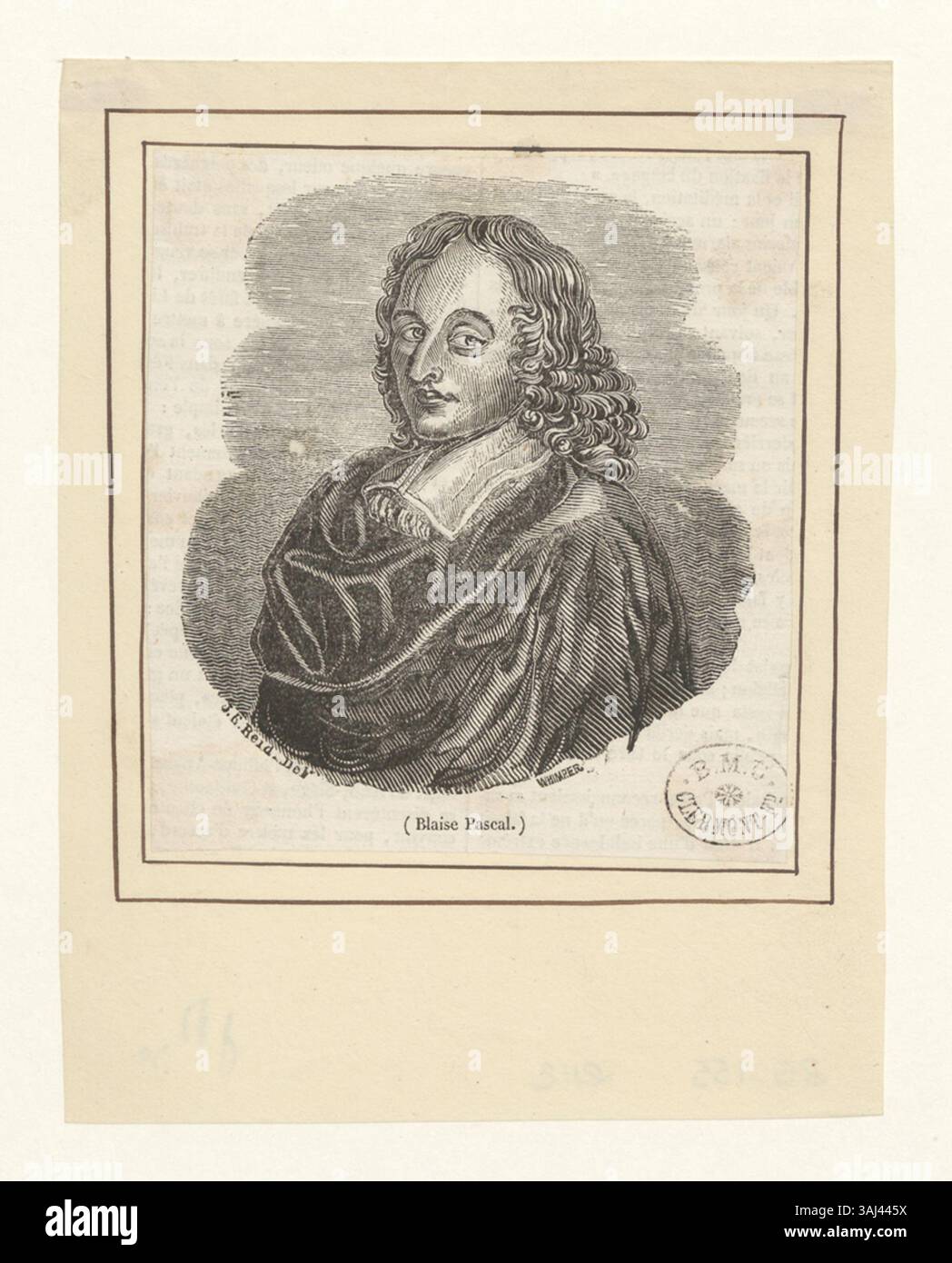 This wood engraving print depicts Blaise Pascal, the famous French ...