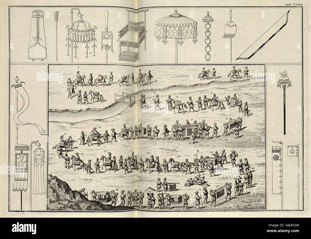 The 1729 print depicts the Dutch procession traveling to Edo, Japan ...