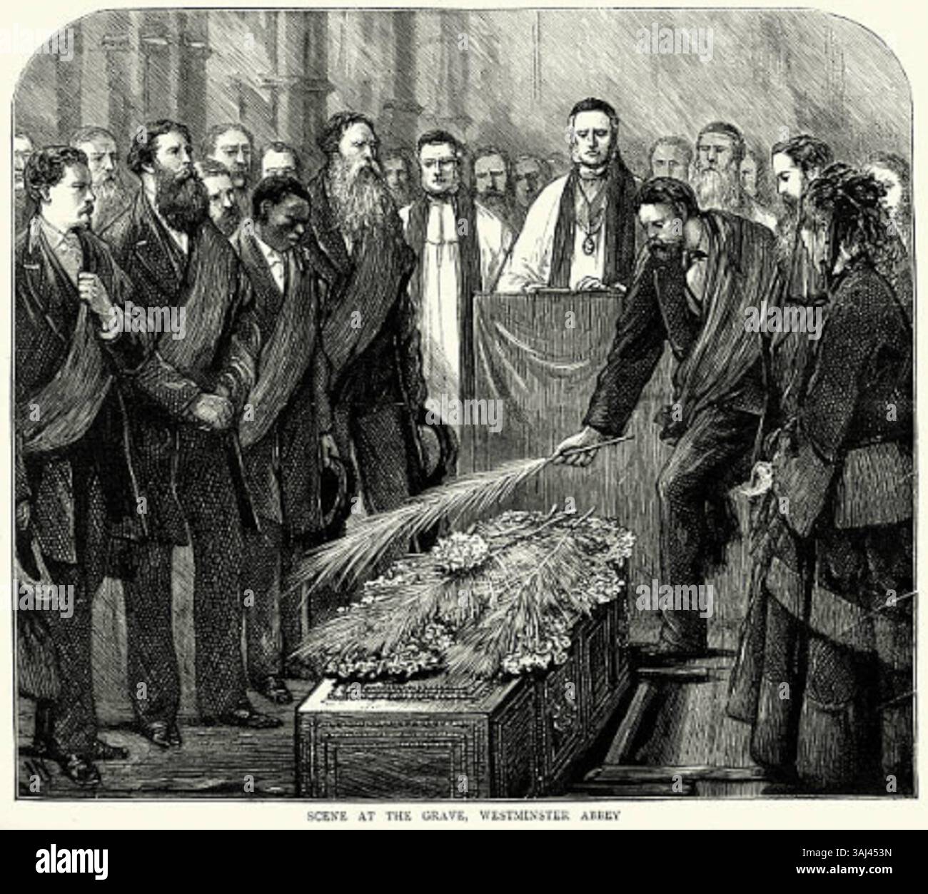 An engraving from 1874, illustrating the burial of David Livingstone at ...