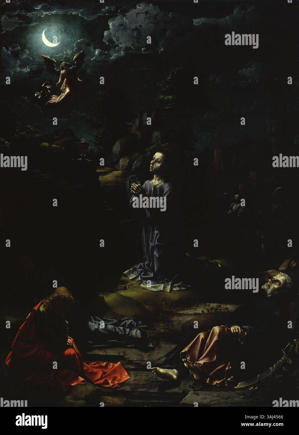 *Christ on the Mount of Olives* by Jan Gossaert is a 16th-century oil painting depicting Christ ...