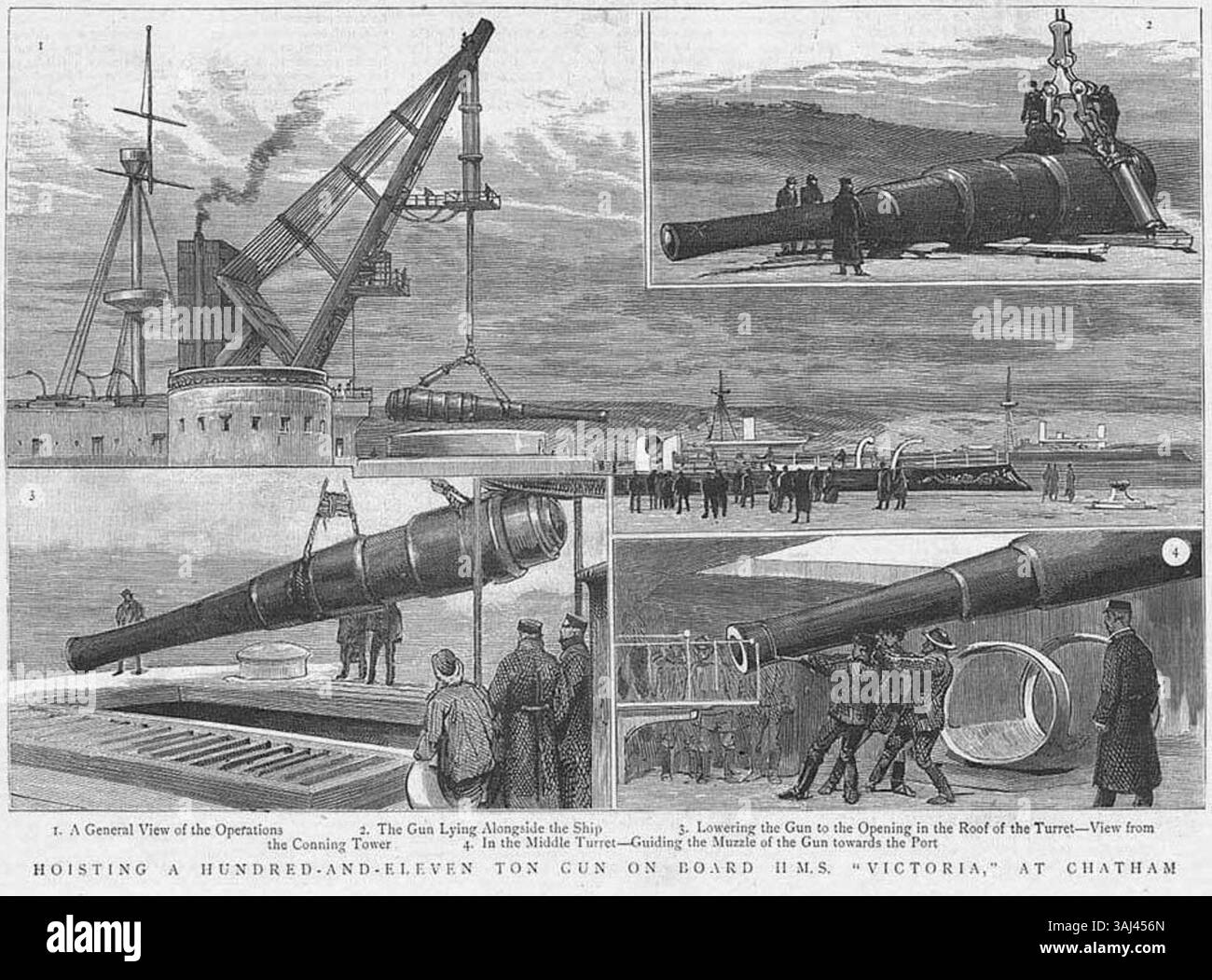 An illustration from The Graphic in 1889 depicting the hoisting of a ...