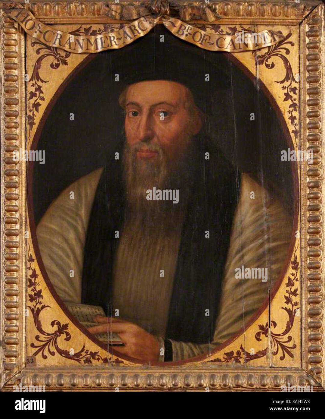 This portrait, created around 1600, depicts Thomas Cranmer, the Archbishop of Canterbury during ...