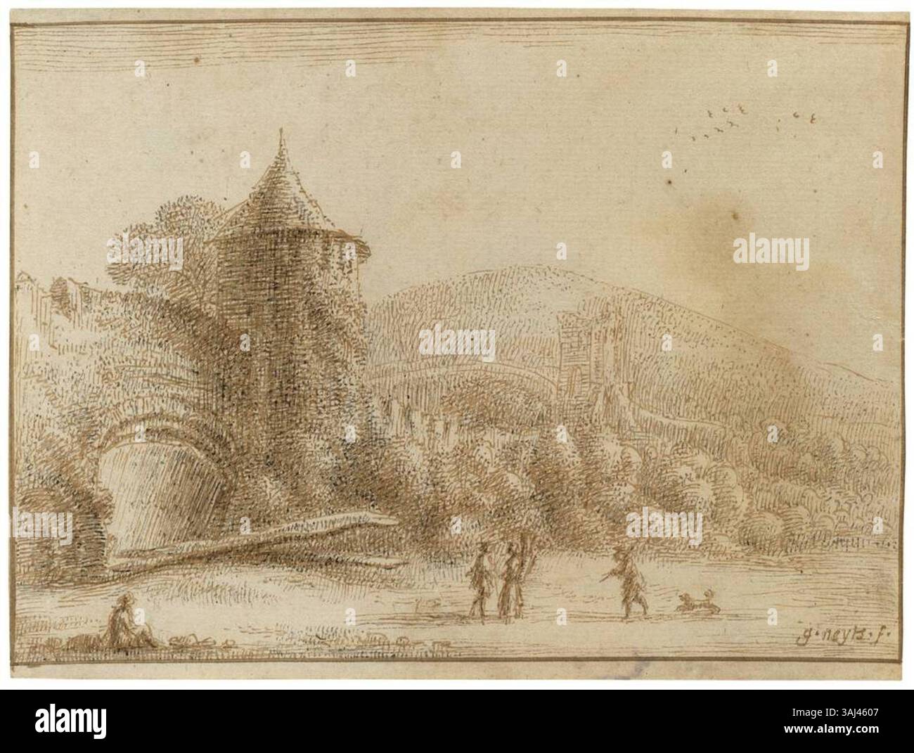 This 17th-century drawing by Gillis Neyts portrays a gate in a rampart ...