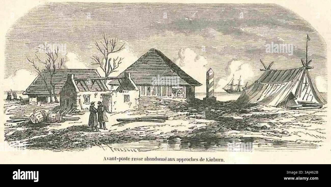 An engraving depicting the abandoned Russian outpost near Kinburn, as ...