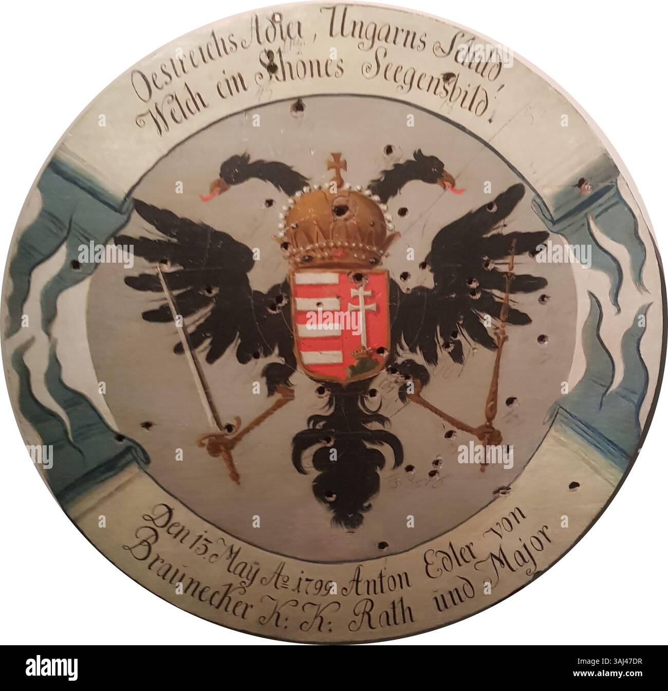A painted target from 1799 featuring the double-headed eagle emblem and ...