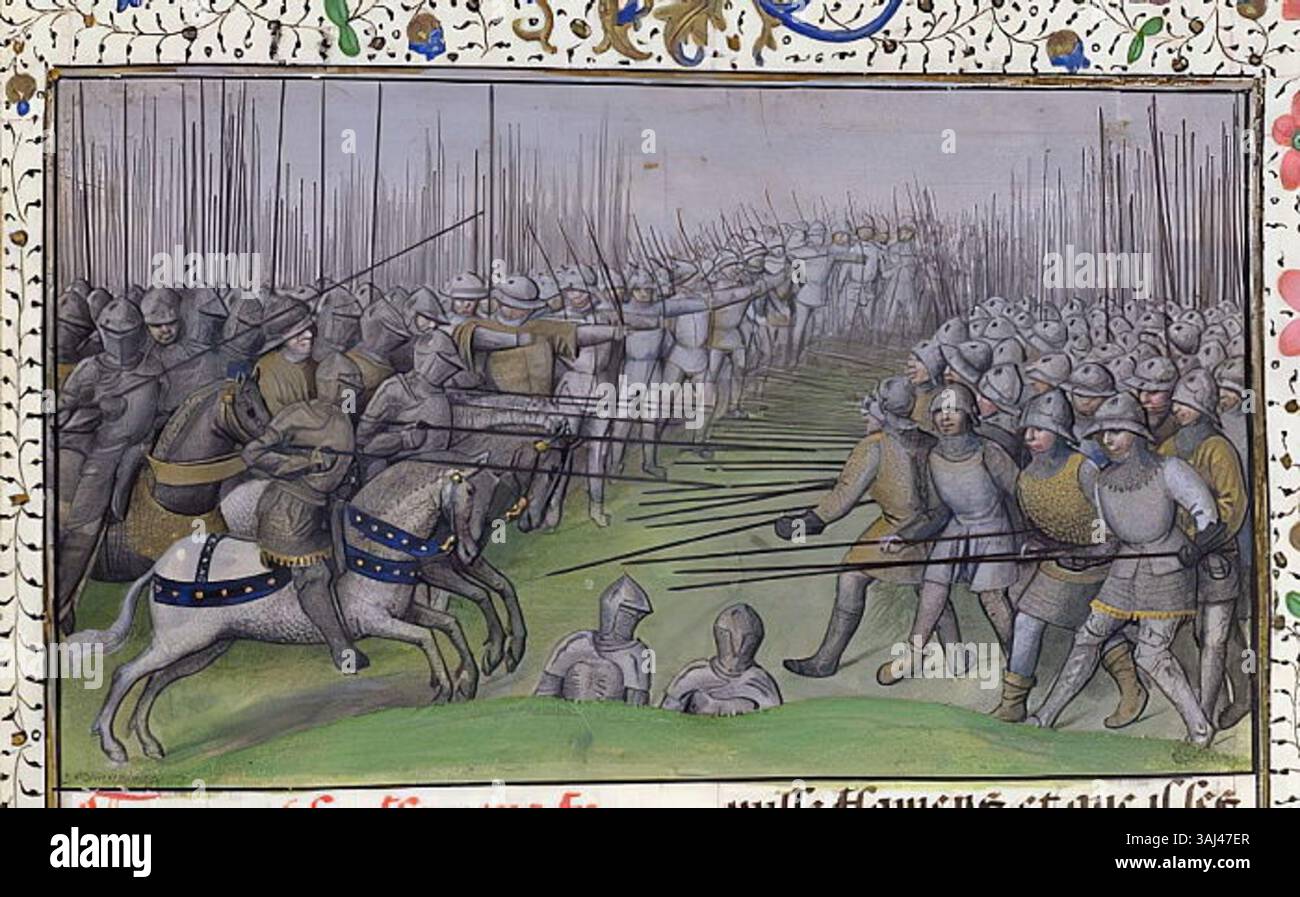 This 1477 manuscript illustration depicts the French defeating the ...