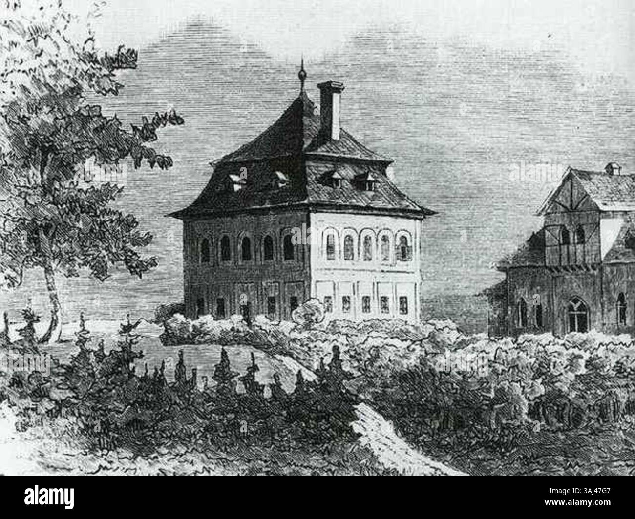 A drawing by Mór Jókai depicting the Teleki Castle in Koltó, Romania ...