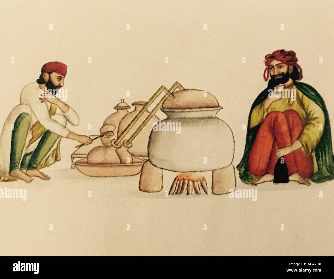 A 19th-century depiction of men distilling spirits in Lahore or ...