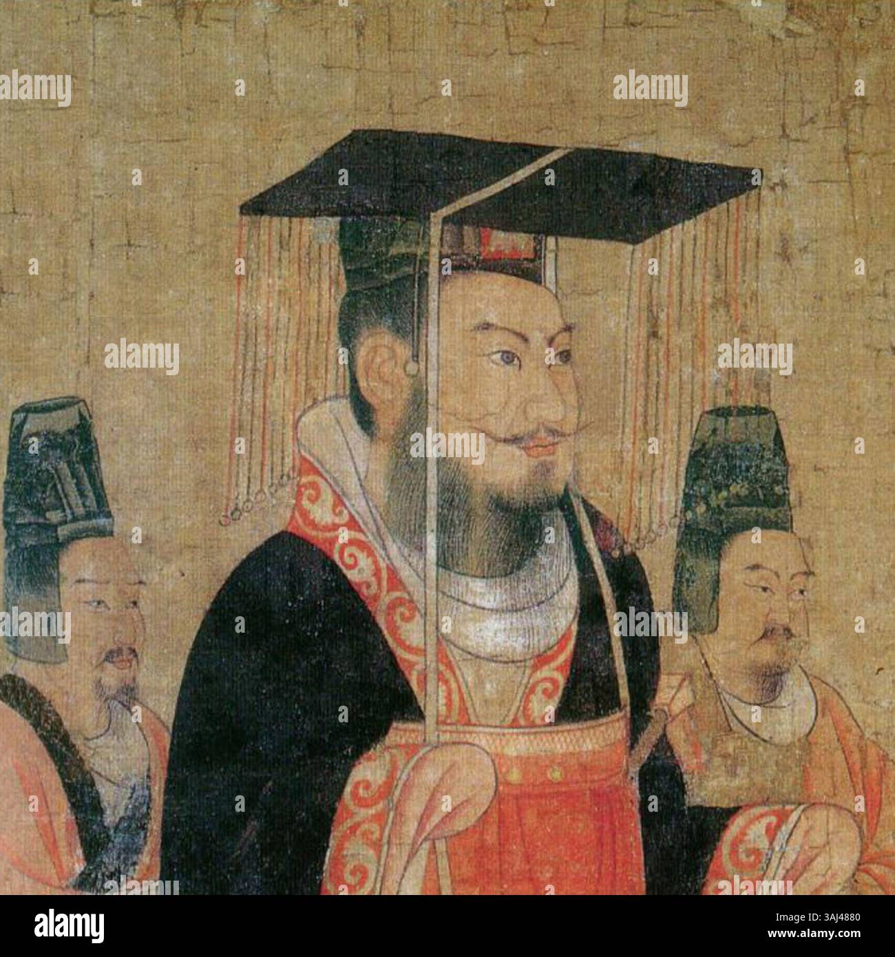 This detailed segment of the 'Thirteen Emperors Scroll' by Yan Li-pen from the 7th century ...