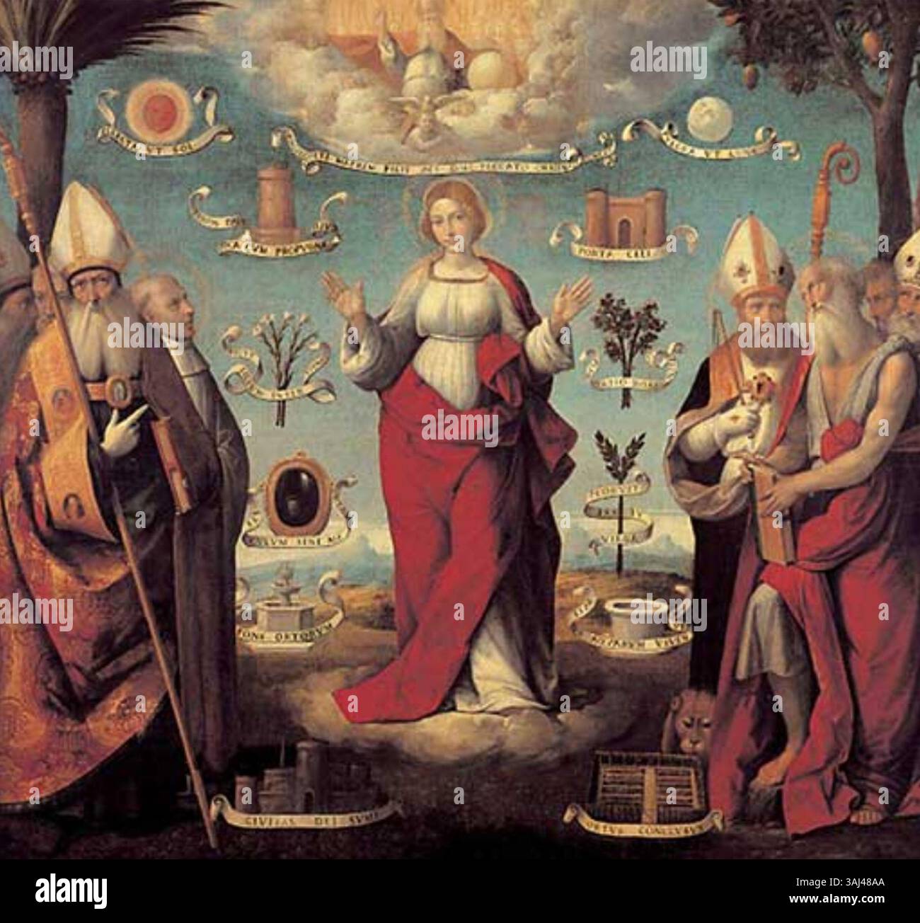 Benvenuto Tisi's painting (1525-1530) depicts the Virgin Mary ...