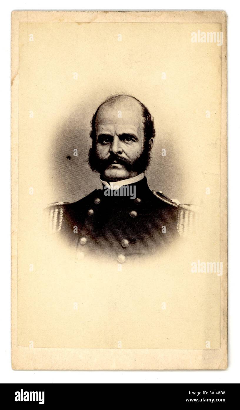 A photograph of Ambrose Everett Burnside, taken in 1862. Burnside was a ...