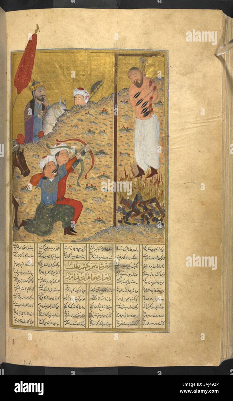 This miniature from the Bahmanama (1397-98) depicts the execution of ...
