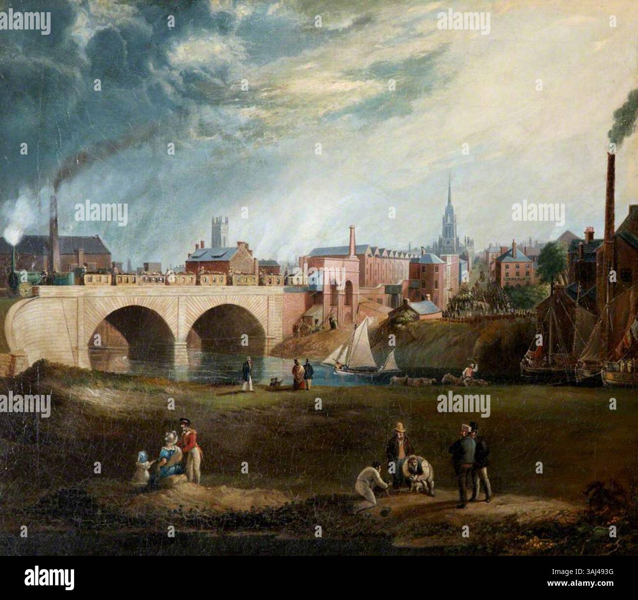 This painting, created circa 1830, depicts the 'Rocket' locomotive ...