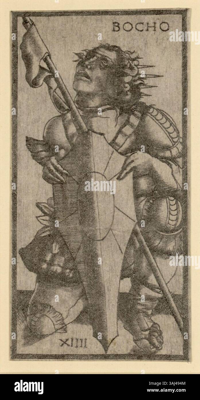 Card 14 from the Sola Busca tarot deck, titled Bocho, created in Italy ...