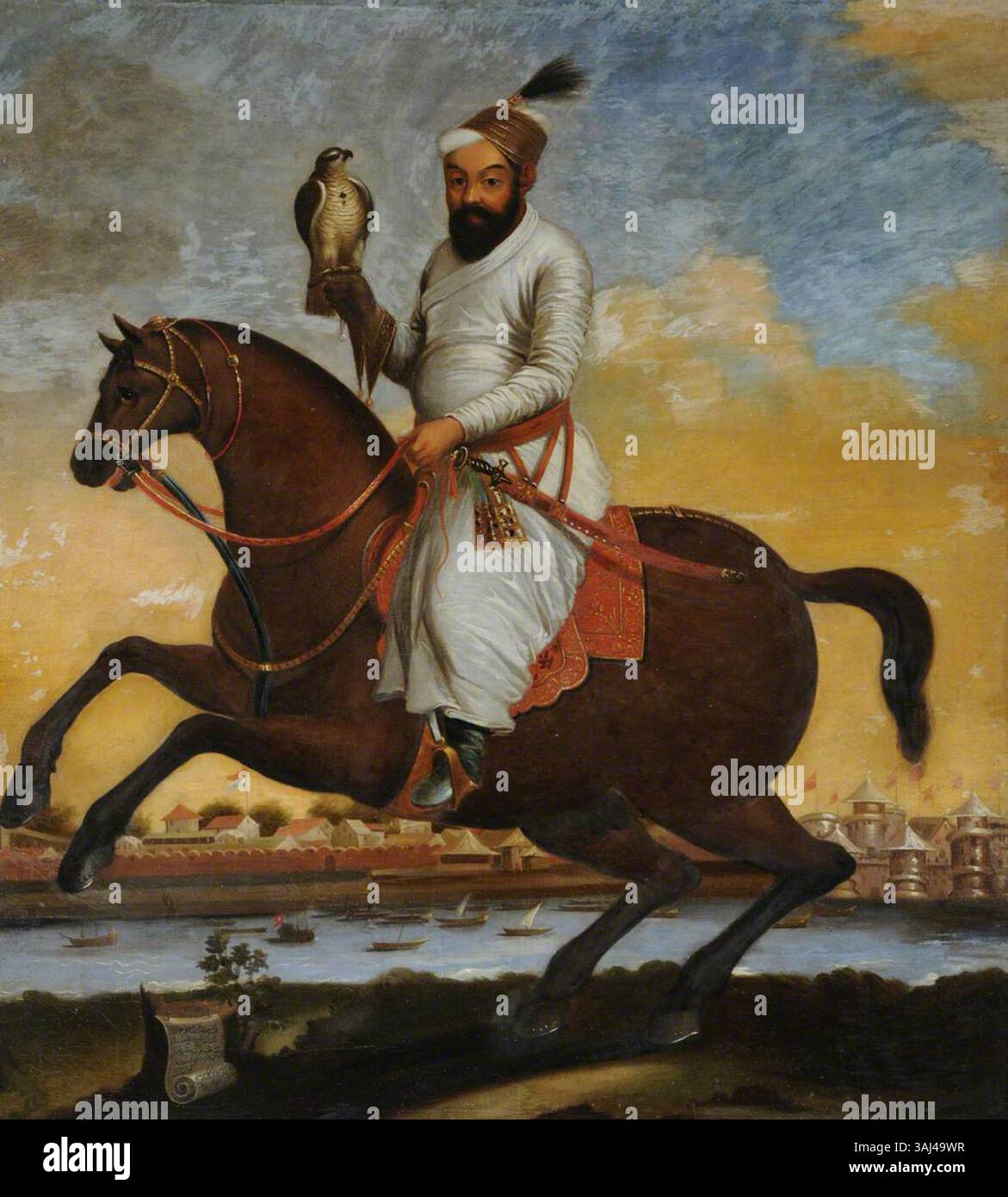 This painting from 1740 depicts the Governor or Sultan of Surat, an ...