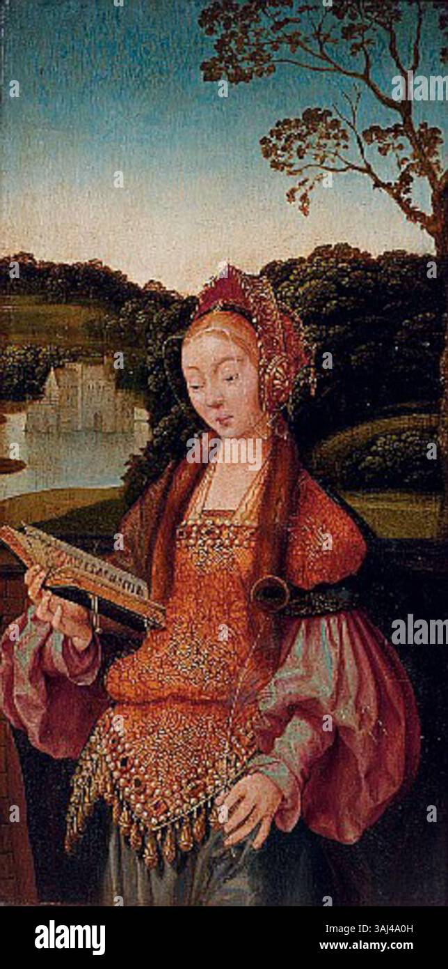 This 1520s painting from the School of Antwerp depicts Saint Barbara ...