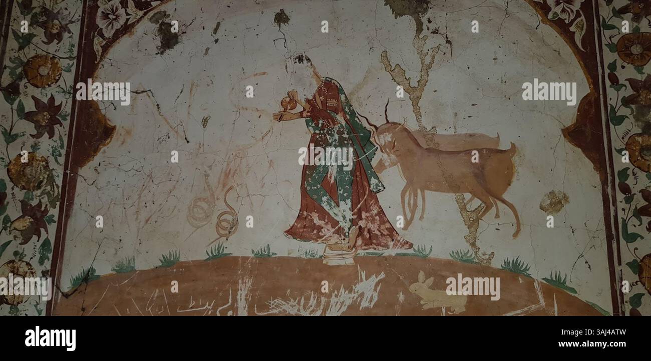 A fresco from the Samadh at Qila Mihan Singh, depicting Kokila, a bird ...