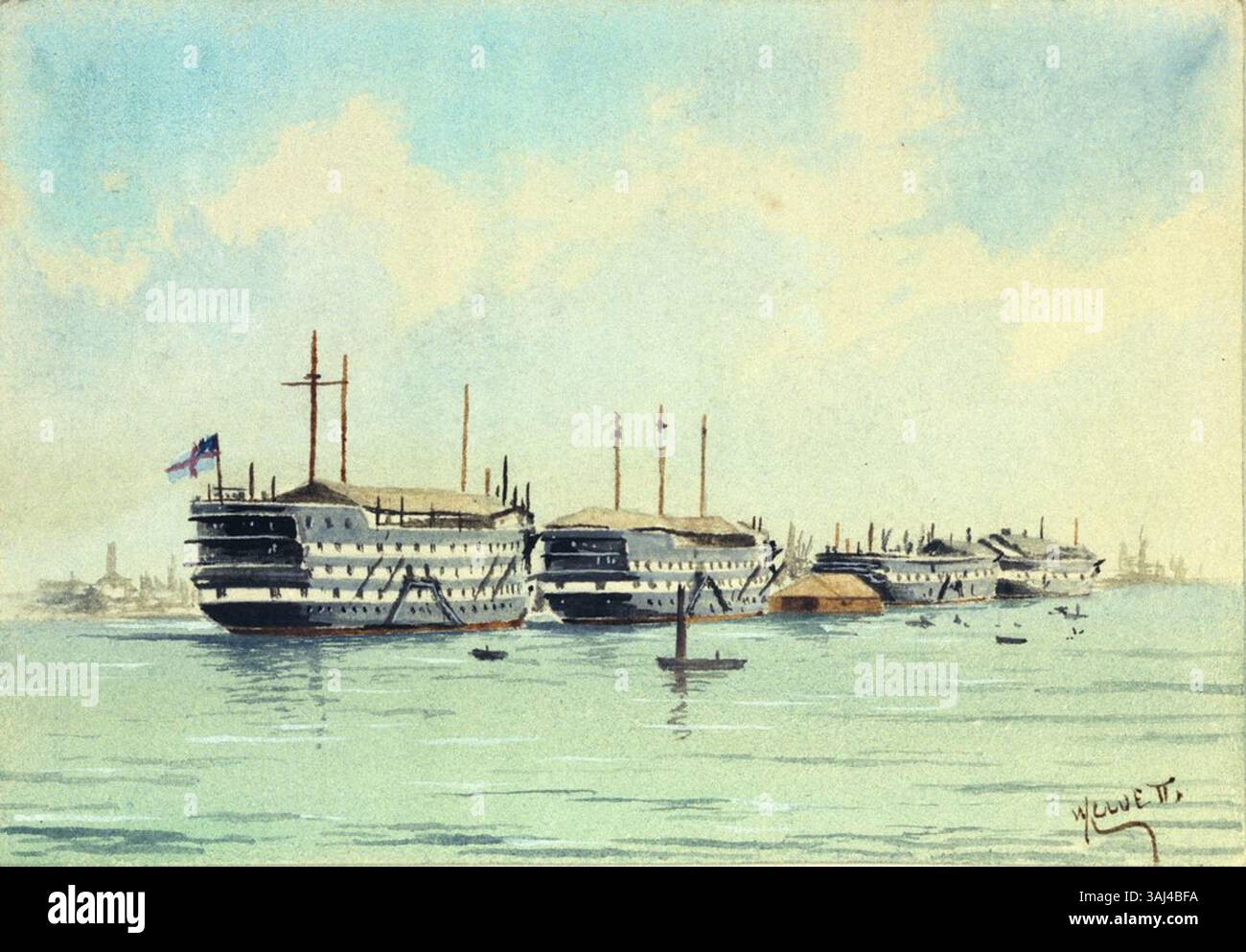 This illustration by William Cluett from circa 1900 depicts the HMS ...