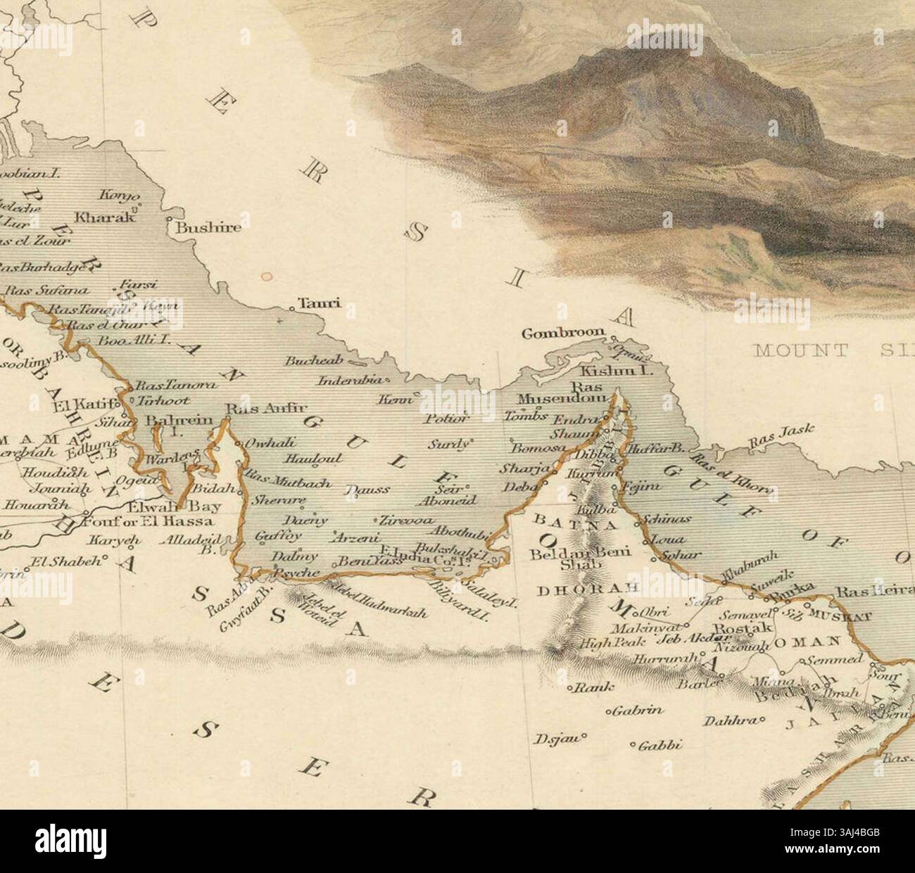 Detail from the 1851 map of the Persian Gulf by Tallis & Rapkin, part ...