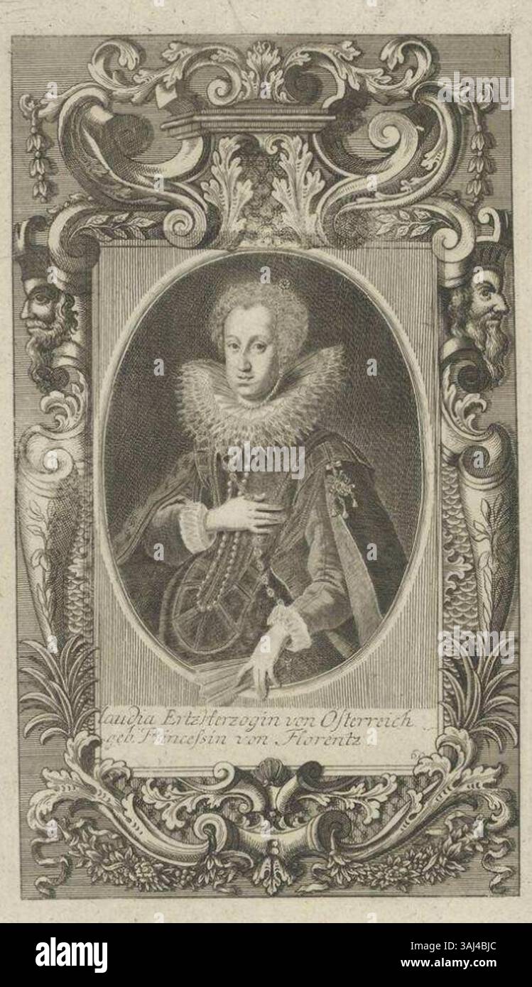 A 1720 copper engraving of Claudia de' Medici, the wife of Leopold V ...