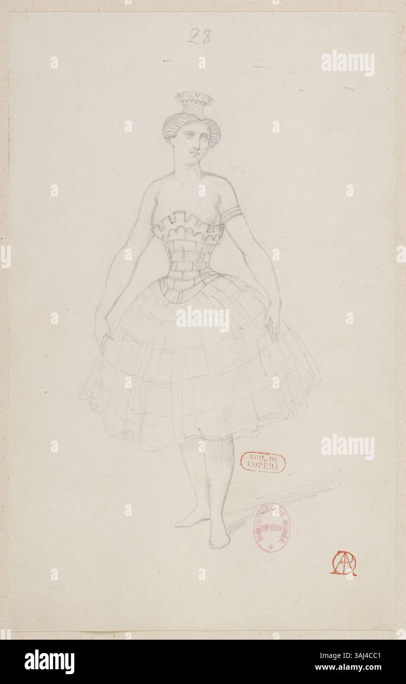This costume design by Alfred Albert for *La magicienne* features a ...