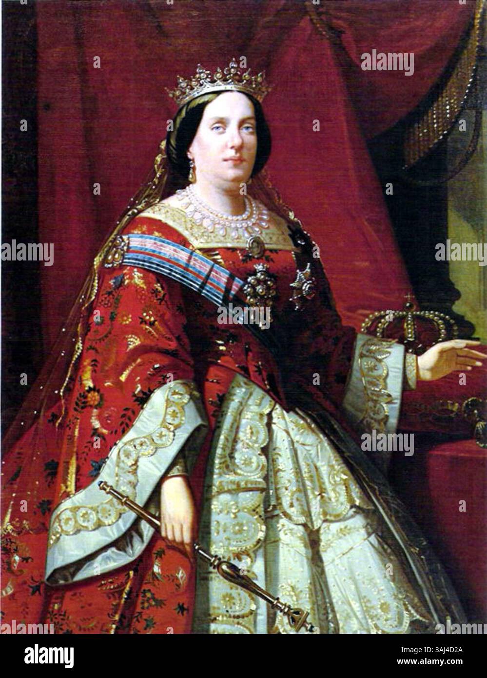 A portrait of Queen Isabel II of Spain, painted in the late 1850s. The work captures the regal ...