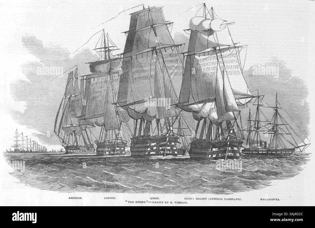This illustration depicts a scene from the 1853 Spithead Naval Review ...