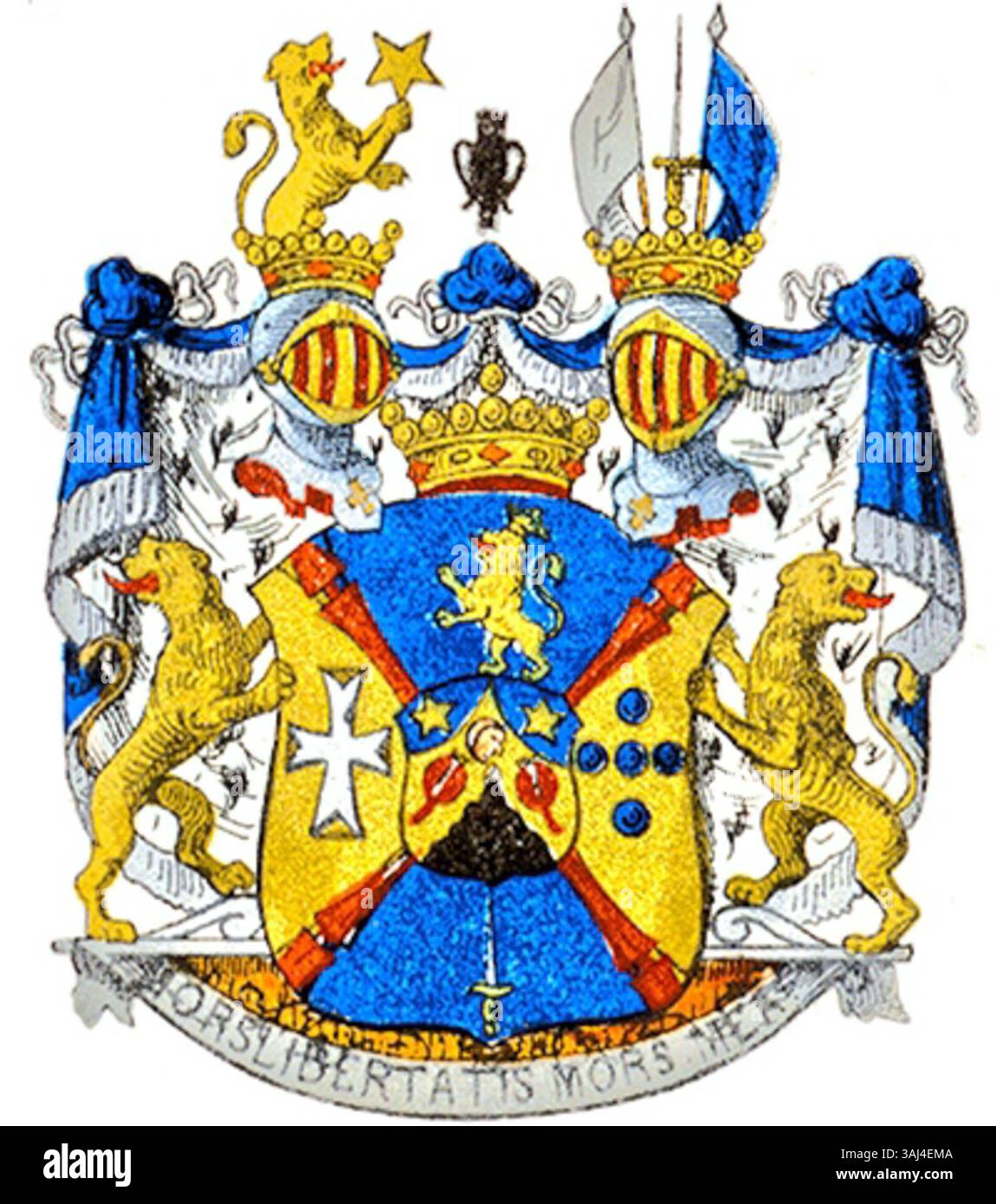 The coat of arms of the Stierneld family, granted in 1751, representing ...