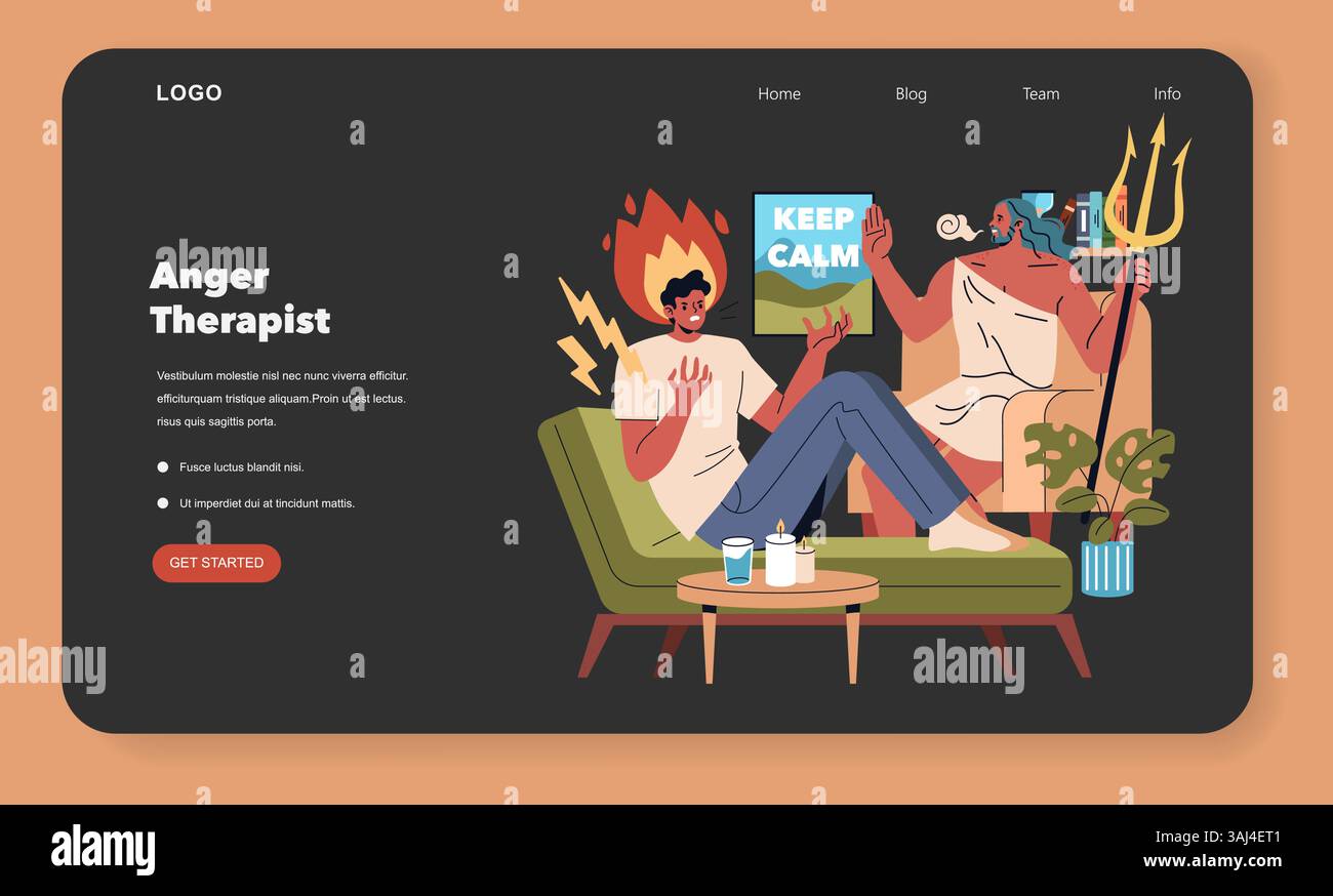 Anger therapy scene showing a therapist guiding a client. The ...