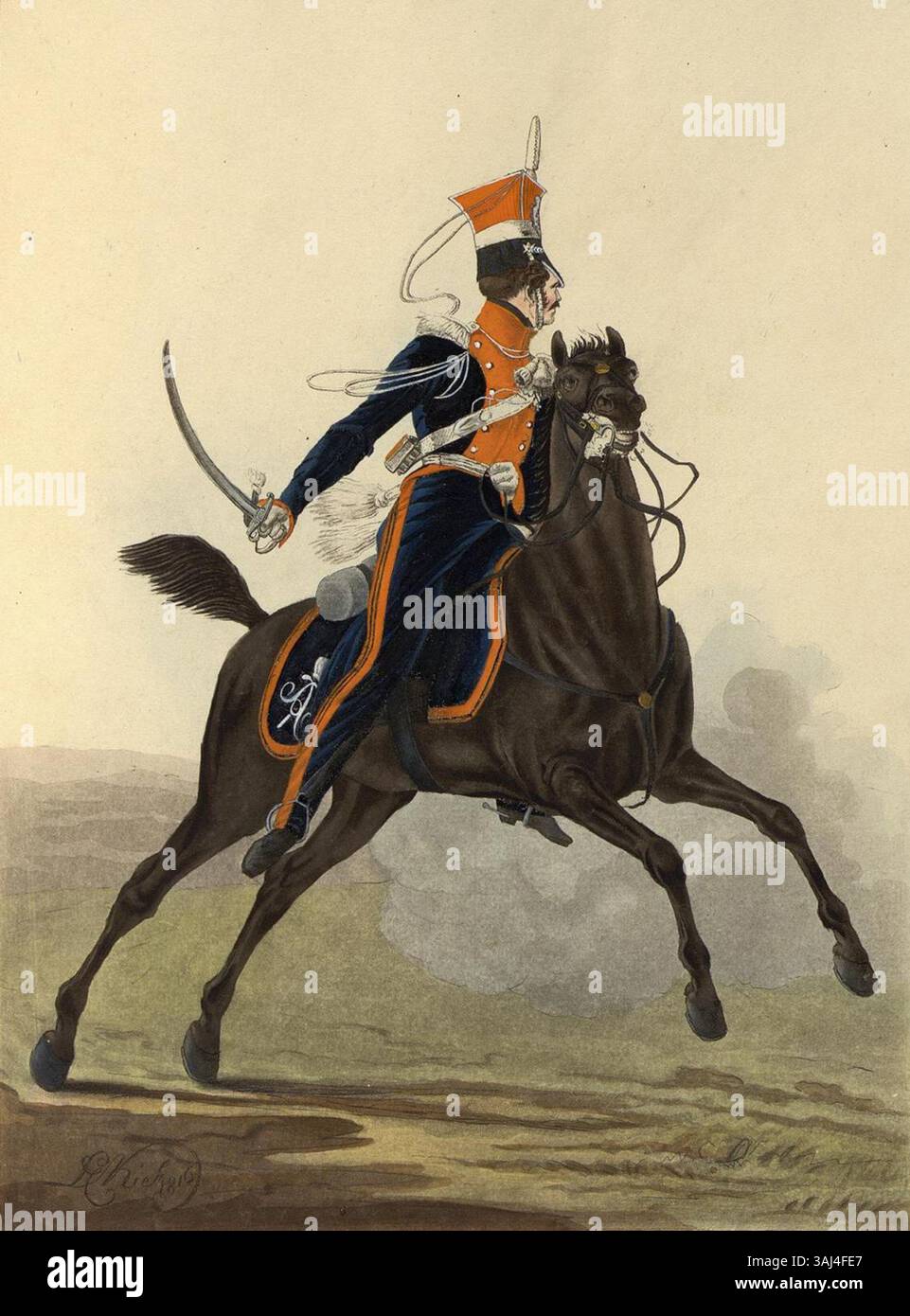 This artwork by Lev Kiel, dated 1820, depicts the 1st Ukrainian Uhlan ...