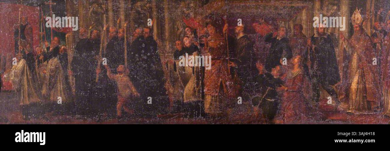 This religious artwork, painted between 1570 and 1599, depicts a ...