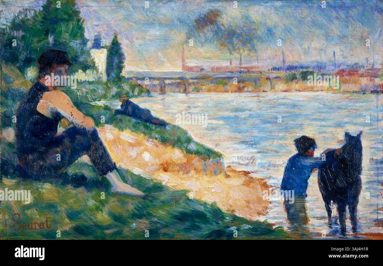 A study by Georges Seurat for his painting 'Une Baignade', created ...