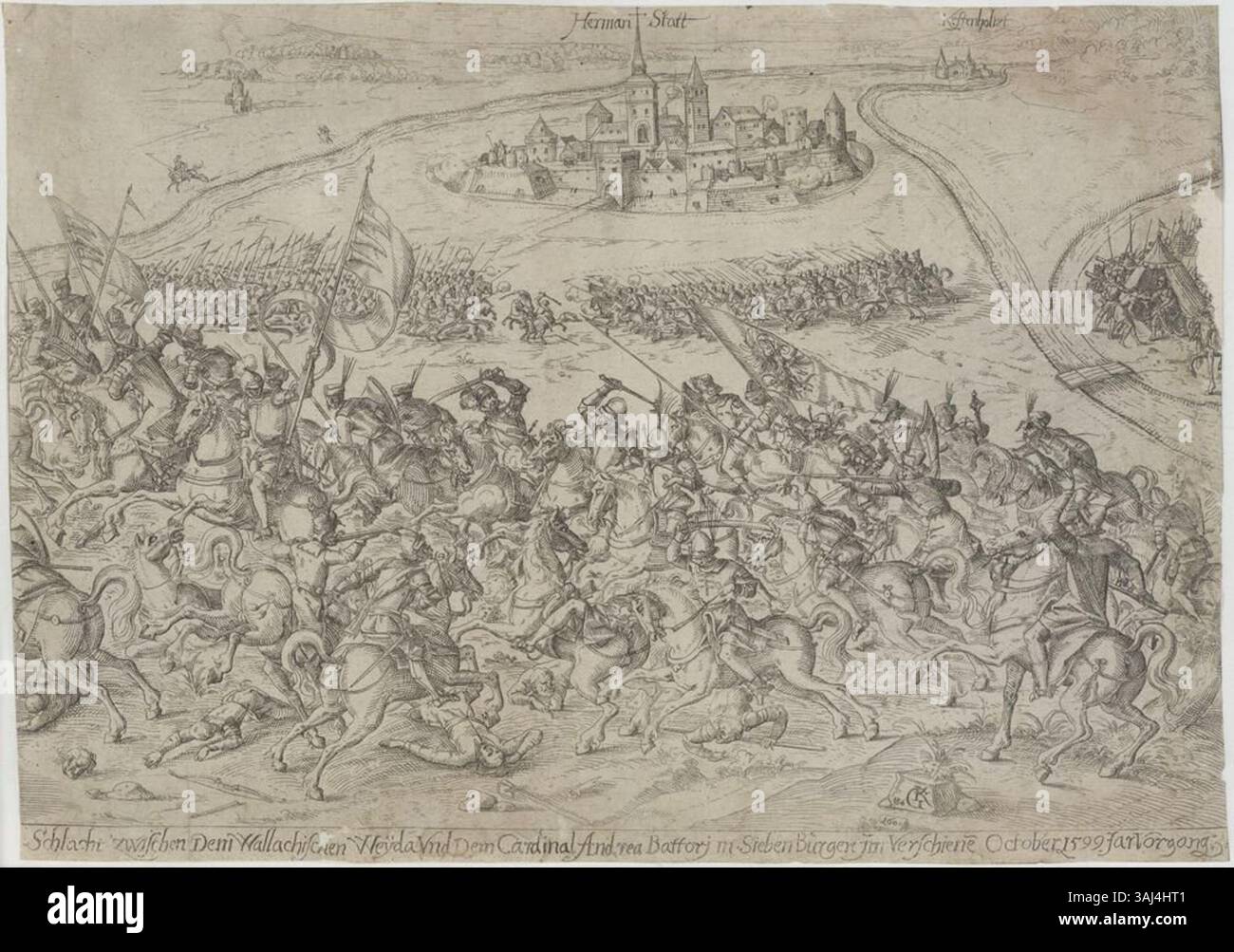 An engraving by Georg Keller depicting the Battle of Elimbr in 1599 ...