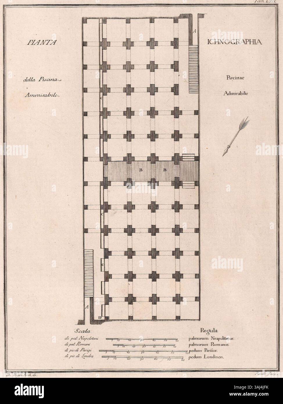 Architectural floor plan of the Piscina Mirabilis, a Roman cistern near ...