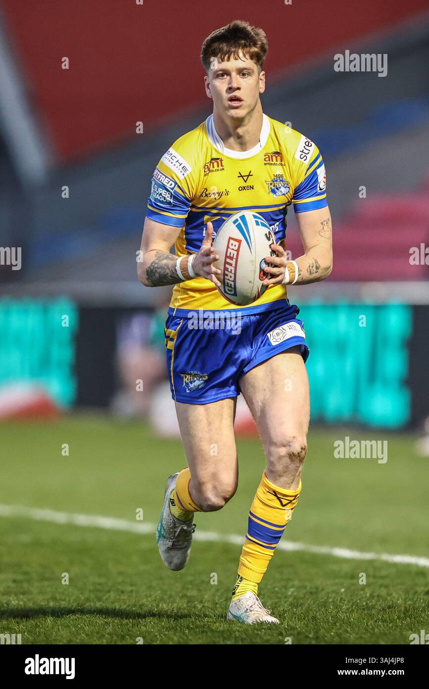 Eccles, UK. 10th Apr, 2025. Riley Lumb of Leeds Rhinos during the ...