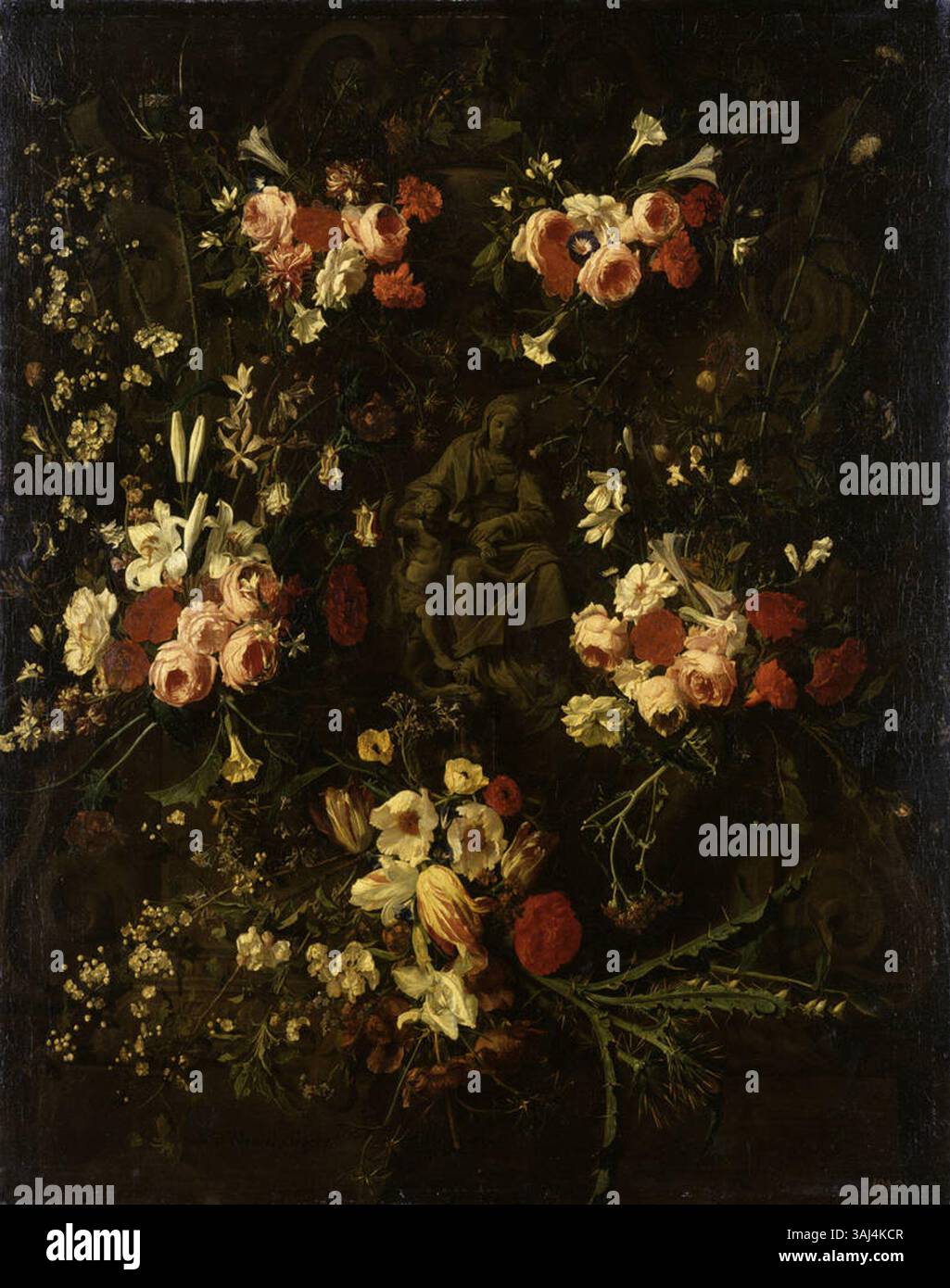 A sculpted cartouche by Daniel Seghers, surrounded by a flower garland ...