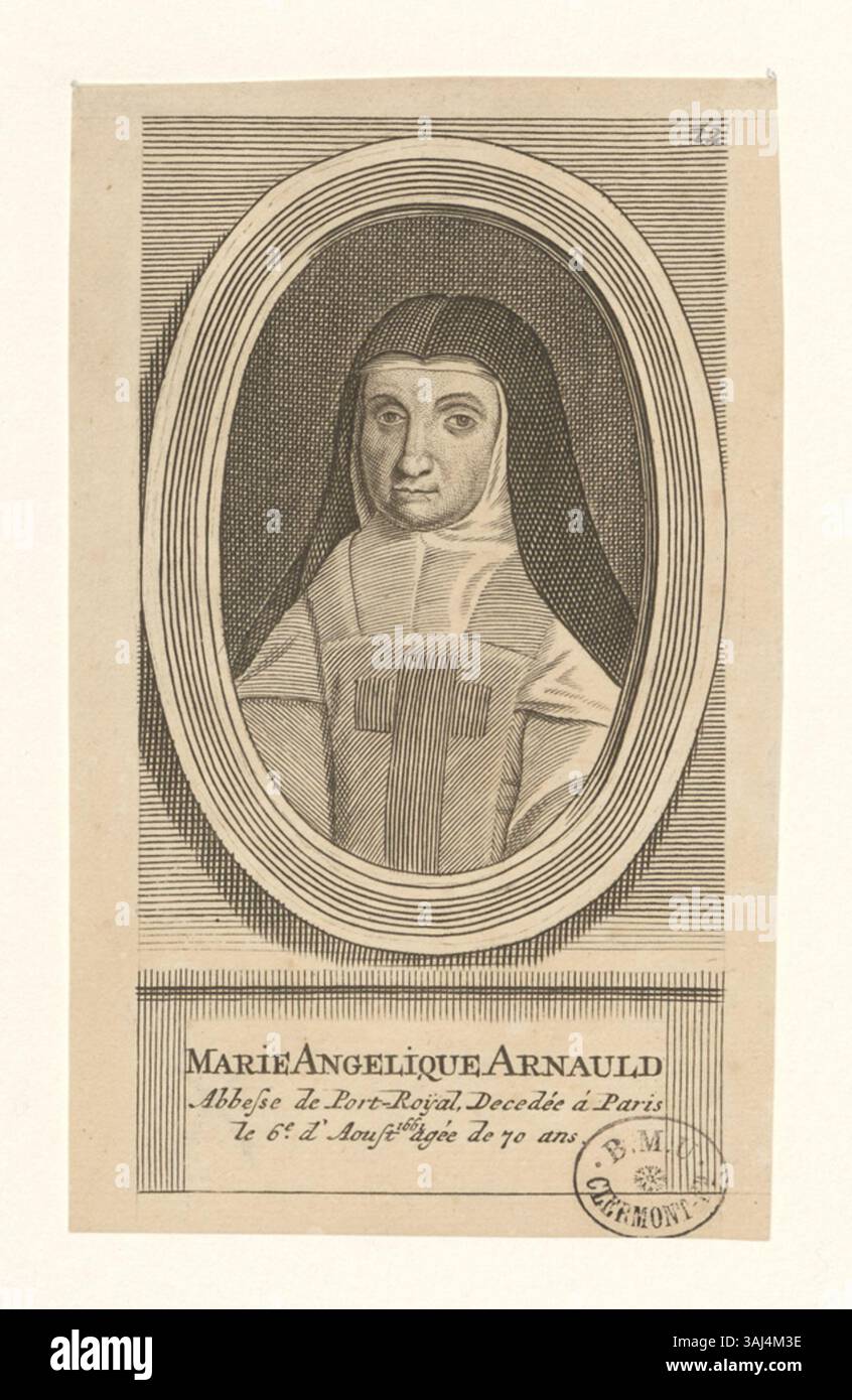 This intaglio print depicts Marie Angélique Arnauld, Abbess of Port ...