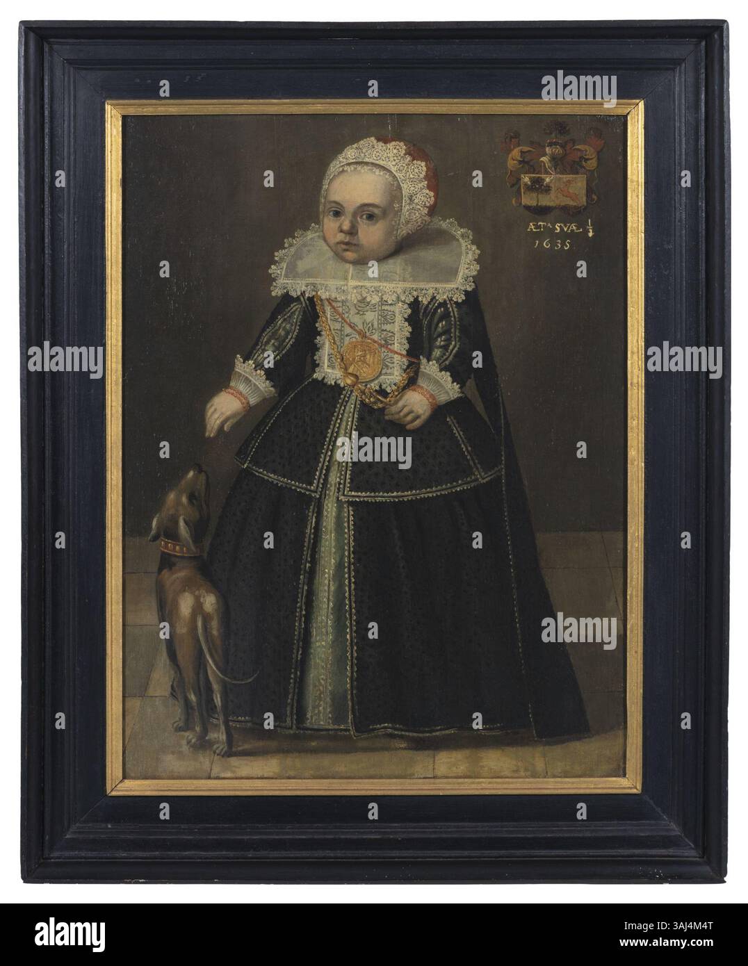 A 1635 portrait of Joannes Pathuis at six months old, painted in oil on ...