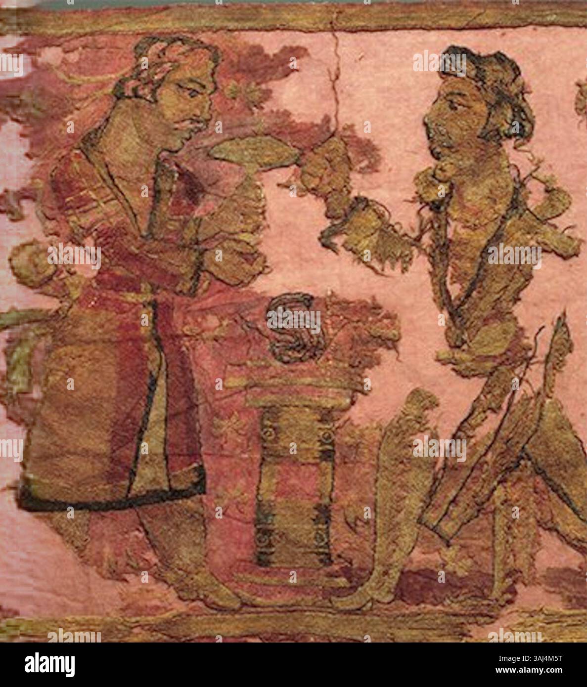 This artwork features a nobleman and priest standing over a fire altar ...