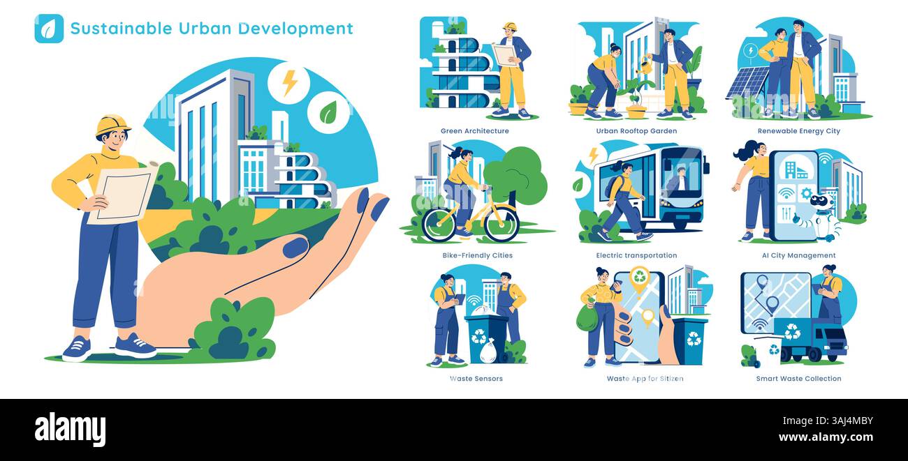 Sustainable urban development focuses on eco-friendly practices and ...