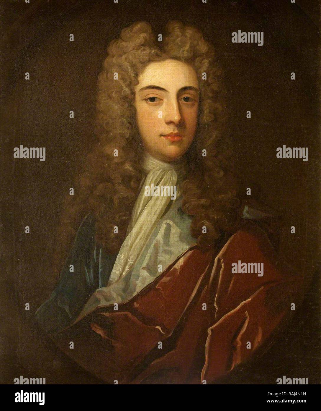 This portrait of an unknown gentleman, painted circa 1700, features a formal representation of ...