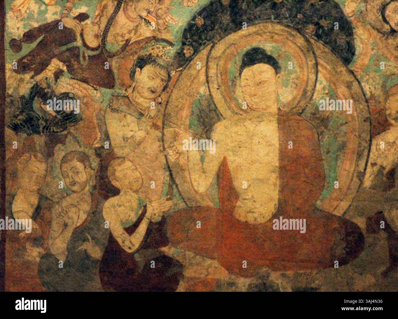 Detail of a Buddha painting from the 5th-century *Cave of the Painters ...